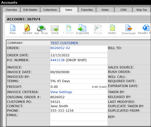 Sales Order Summary